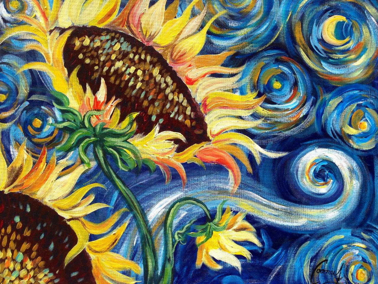 Sunflowers Tutorial | Vincent Van Gogh Starry Night | Beginner Acrylic ...
