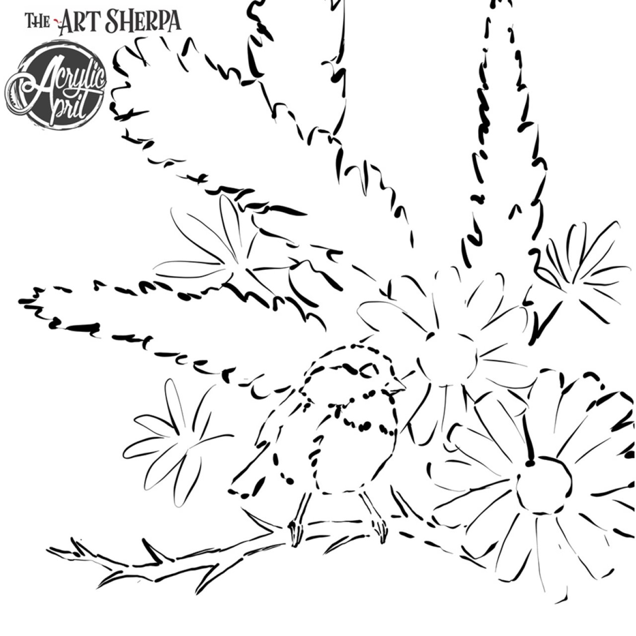 Bird And Daisies Traceable / Acrylic April Day 9 - The Art Sherpa ...