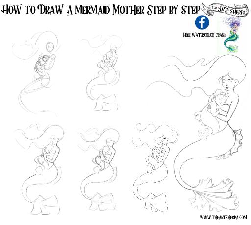 Watercolor How To Paint A Mermaid Mother And Baby Live Stream Step By ... Watercolor How To Paint A Mermaid Mother And Baby Live Stream Step By ...