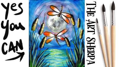 Dragonfly Pond | Easy Acrylic Painting STEP BY STEP #4 | Primary Colors ...