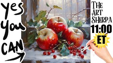 How To Draw Winter Apples Still Life 🌟🎨 How To Paint Acrylics Step By Step | The Art Sherpa