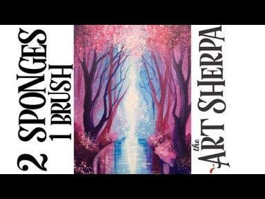 Pink Trees With Reflections Step By Step Acrylic Painting For Beginners ...