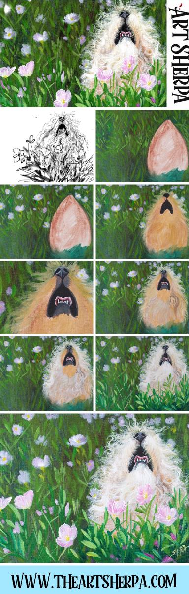 FLUFFY DOG IN FLOWERS BAQ Beginners Learn To Paint Acrylic Tutorial ...