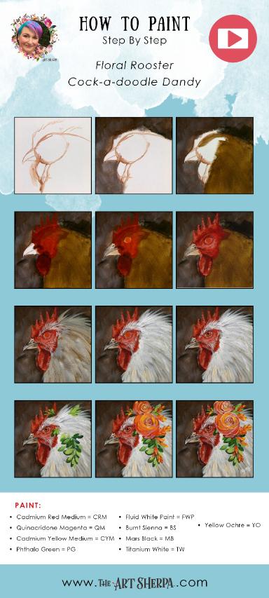 Floral Rooster Beginners Learn To Paint Acrylic Tutorial Step By Step ...